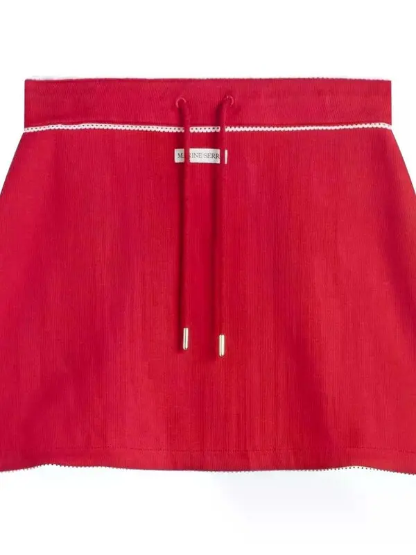 MARINE SERRE Drawstring Waist Crochet Trim Skirt - Red