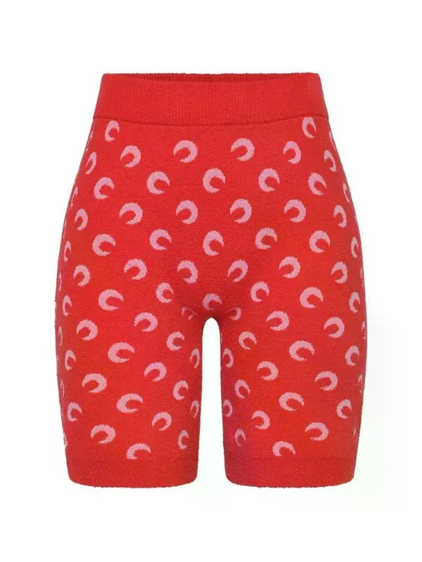 MARINE SERRE Moon Print Bouclette Mini Shorts - Red