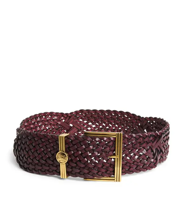 Etro Woven Leather Belt With Coin Buckle - Burgundy