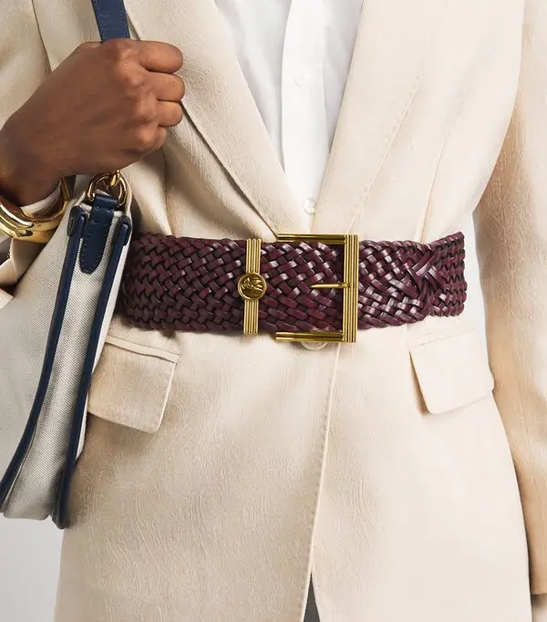 Etro Woven Leather Belt With Coin Buckle
