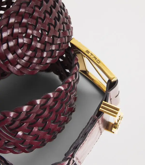 Etro Woven Leather Belt With Coin Buckle