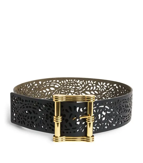 Etro Reversible Laser-cut Leather Belt - Black
