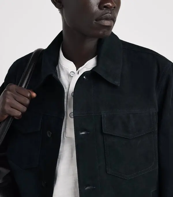Rag & Bone Suede Trucker Jacket - Navy
