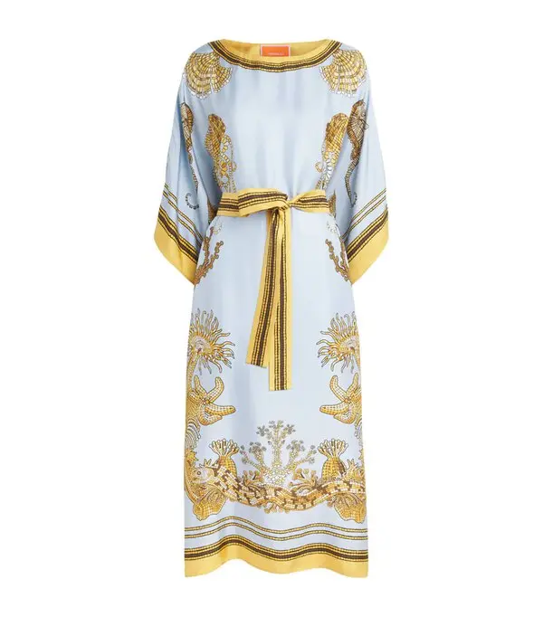 La DoubleJ Silk Printed Kaftan Maxi Dress - Blue