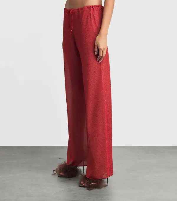 Oseree Metallic Wide-leg Trousers - Red