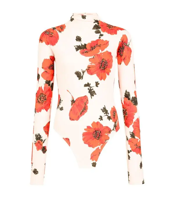 Alaïa Floral Print High Neck Bodysuit - Pink