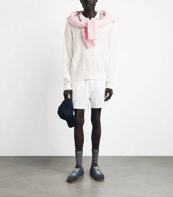 Polo Ralph Lauren Cotton-linen Cable-knit Sweater With Striped Collar