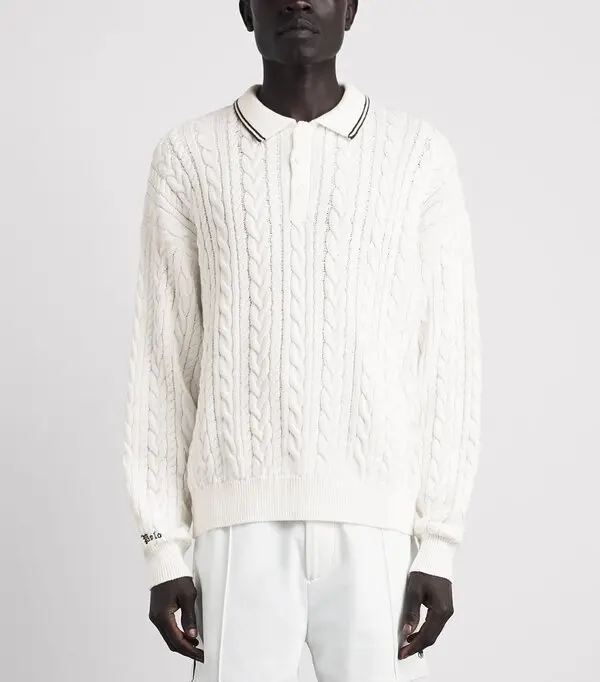 Polo Ralph Lauren Cotton-linen Cable-knit Sweater With Striped Collar