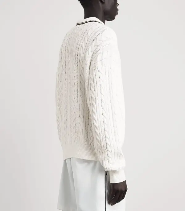 Polo Ralph Lauren Cotton-linen Cable-knit Sweater With Striped Collar