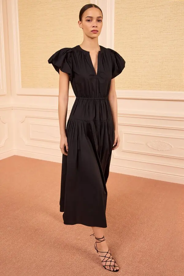 Ulla Johnson Marin Cotton Poplin Midi Dress - Noir