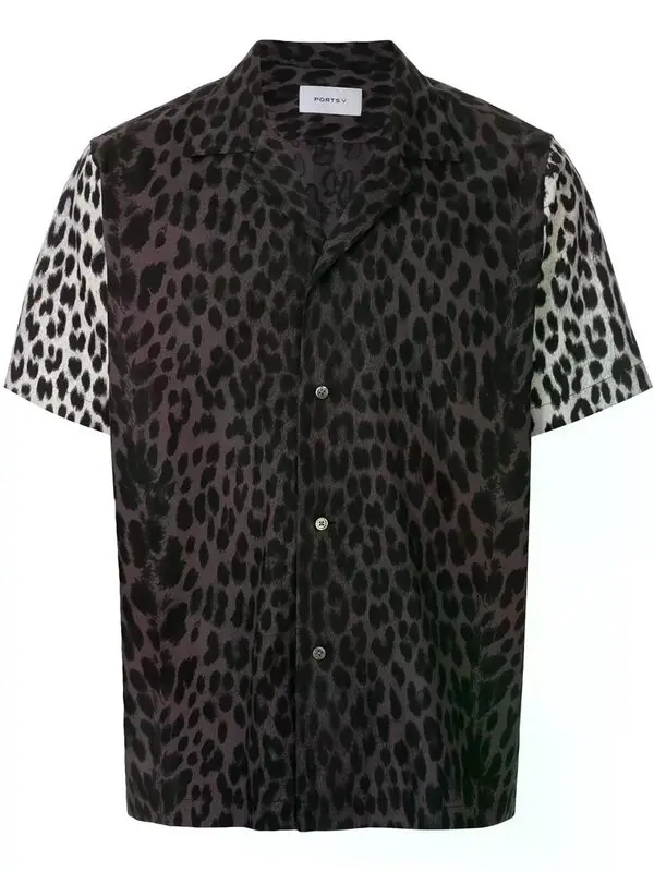 PORTS V Leopard Sleeve Shirt - Grey