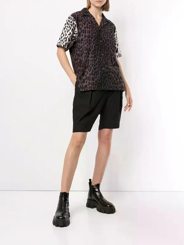 PORTS V Leopard Sleeve Shirt - Grey