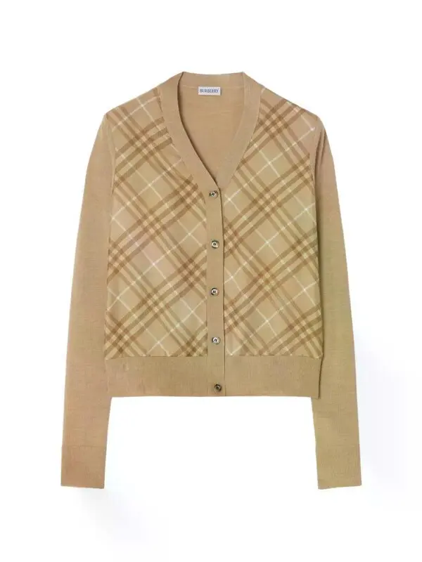 Burberry Check Panel Wool Silk Cardigan
