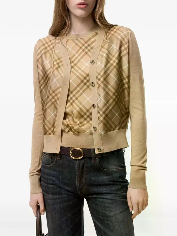 Burberry Check Panel Wool Silk Cardigan