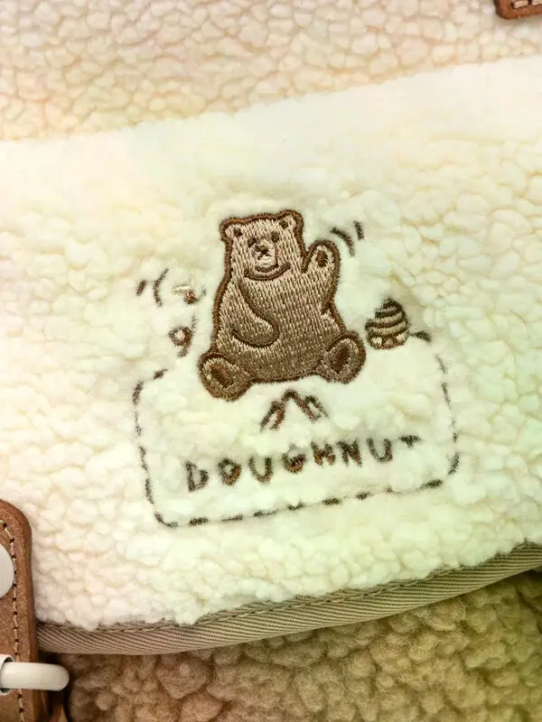 DOUGHNUT Fleece Texture Bear Embroidery Backpack