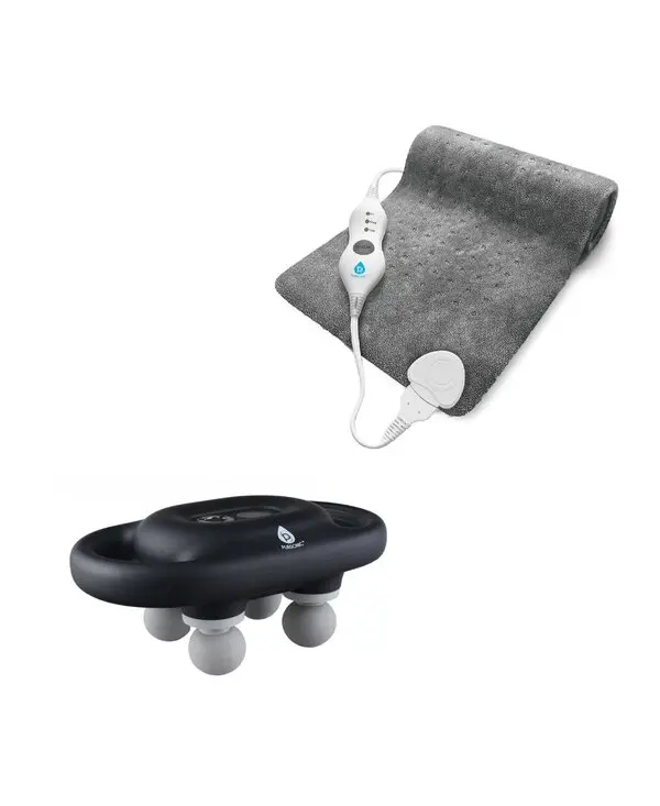 PURSONIC Recovery Essential: 9-speed Massage Gun And Extra Large Microplush Heating Pad - Black