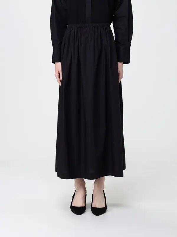 Pinko Flared Cotton Poplin Midi Skirt With Elasticated Waist - Black