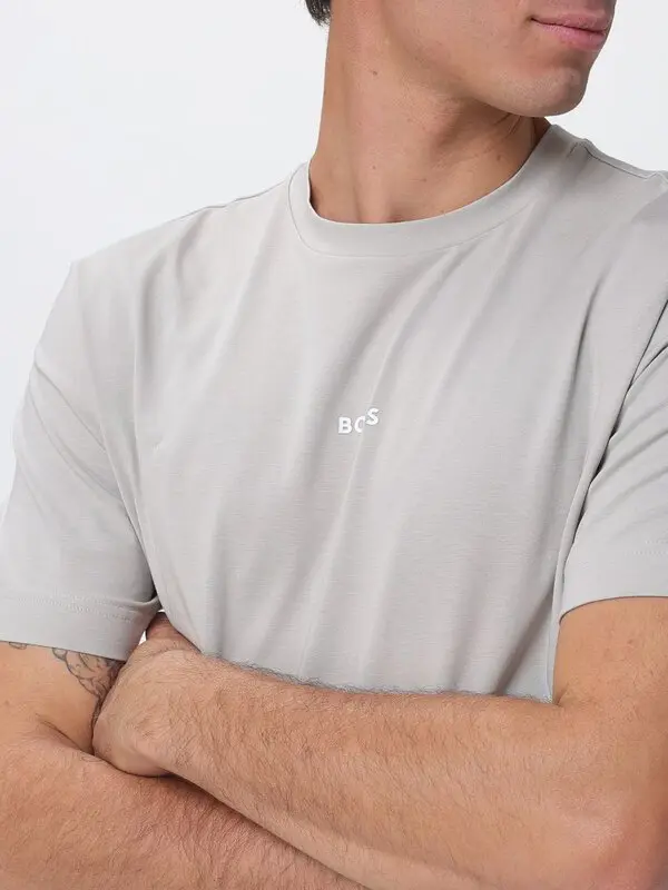 BOSS Crew Neck Stretch-cotton T-shirt With Contrast Chest Logo - Beige