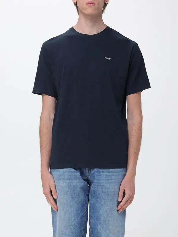 Woolrich Crew-neck Cotton T-shirt With Contrast Logo Print - Blue