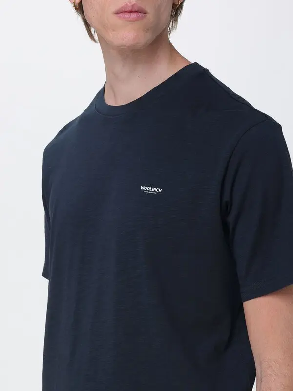 Woolrich Crew-neck Cotton T-shirt With Contrast Logo Print - Blue