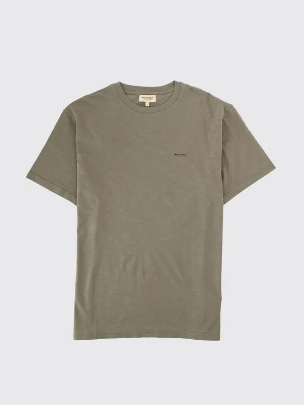 Woolrich Crew-neck Cotton T-shirt With Contrast Logo Print - Olive