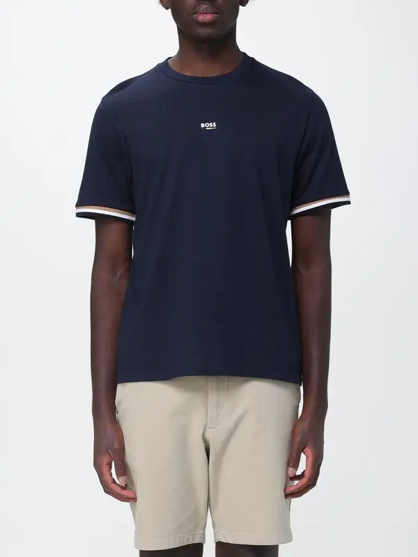 BOSS Slim Fit Cotton Crew Neck T-shirt With Contrast Logo And Trims