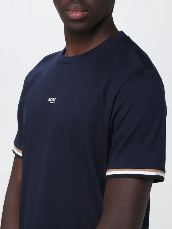 BOSS Slim Fit Cotton Crew Neck T-shirt With Contrast Logo And Trims
