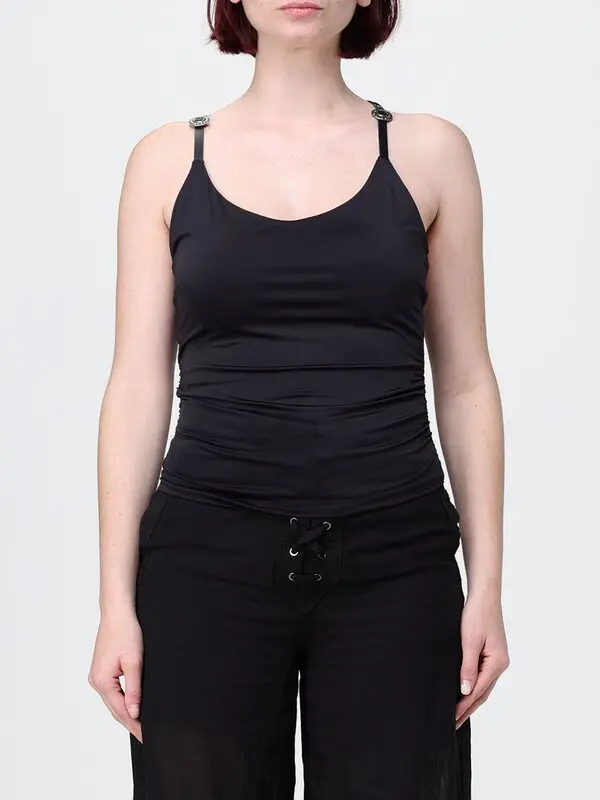 Pinko Slim Fit Stretch-fabric Top With Criss-cross Straps And Stud Embellishments