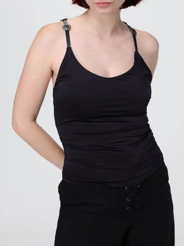 Pinko Slim Fit Stretch-fabric Top With Criss-cross Straps And Stud Embellishments