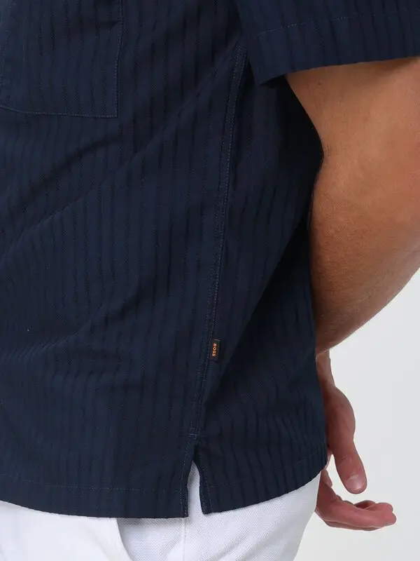 BOSS Slim Fit Short-sleeved Cotton Bowling Shirt With Cuban Collar