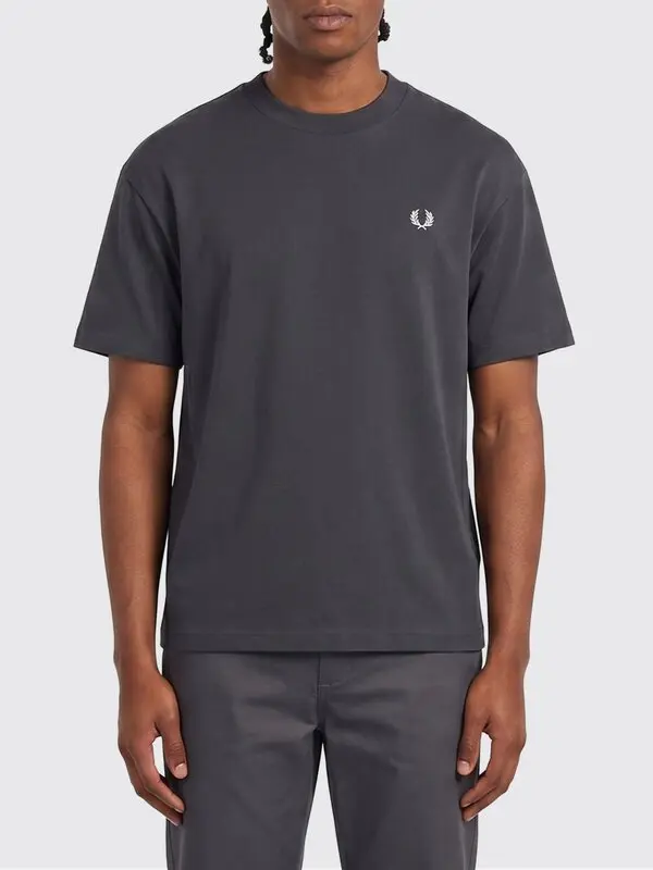 Fred Perry Cotton Crew Neck T-shirt With Contrast Logo And Dropped Shoulders - Grey