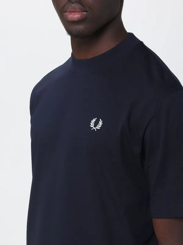 Fred Perry Slim Fit Crew-neck Cotton T-shirt With Contrast Logo - Navy