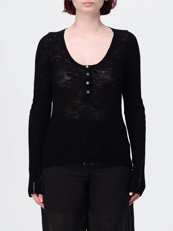 Pinko Slim Fit U-neck Long-sleeved Cotton Top With Button Detail