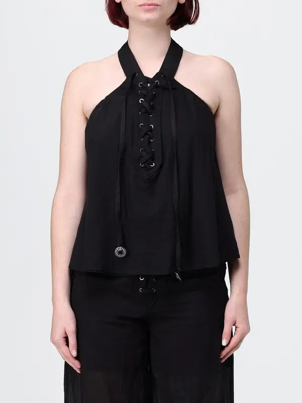 Pinko Cotton Halter Neck Top With Braided Tie-up Straps - Black