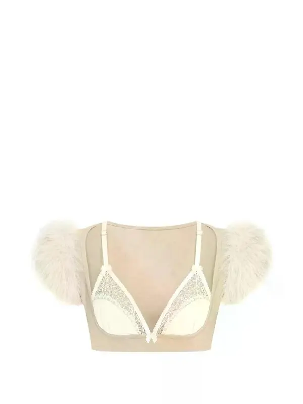 Dsquared2 Feather-trim Lace-panel Cropped Top