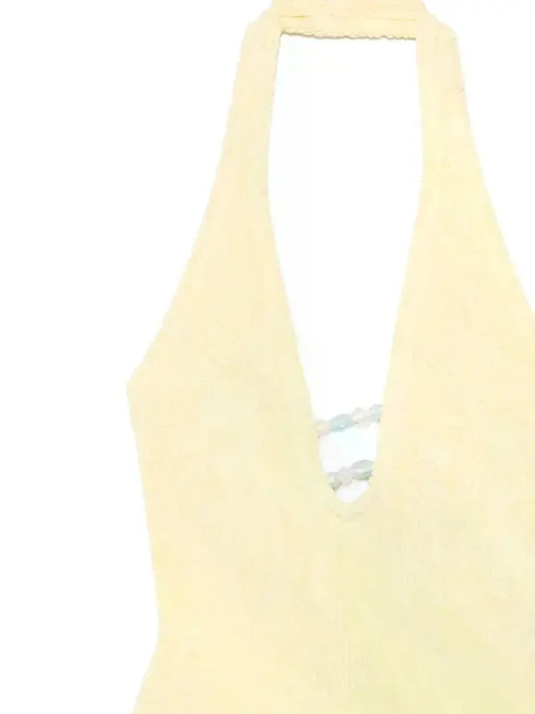Hunza G Adriana Bead-embellished Crinkle-effect Swimsuit - Yellow