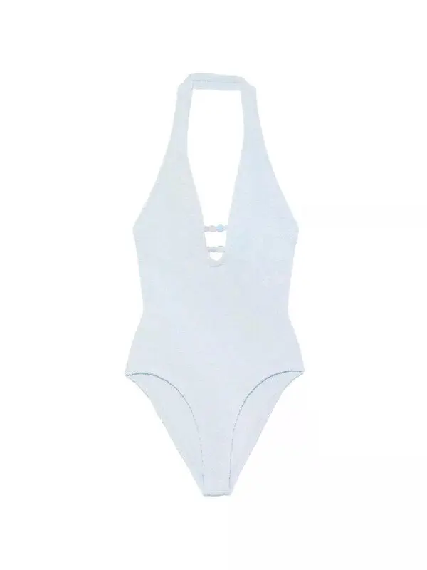 Hunza G Adriana Bead-embellished Halterneck Swimsuit - Blue