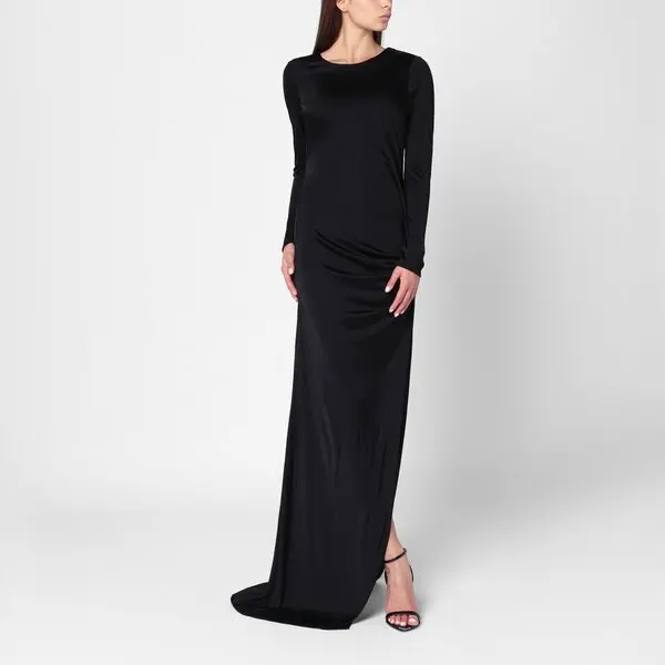 Giuseppe Di Morabito Viscose Long Dress With Rhinestone Brooch Detail - Black