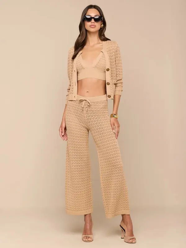 L'Agence Orla Pointelle Knit Cardigan - Light Cappuccino/gold