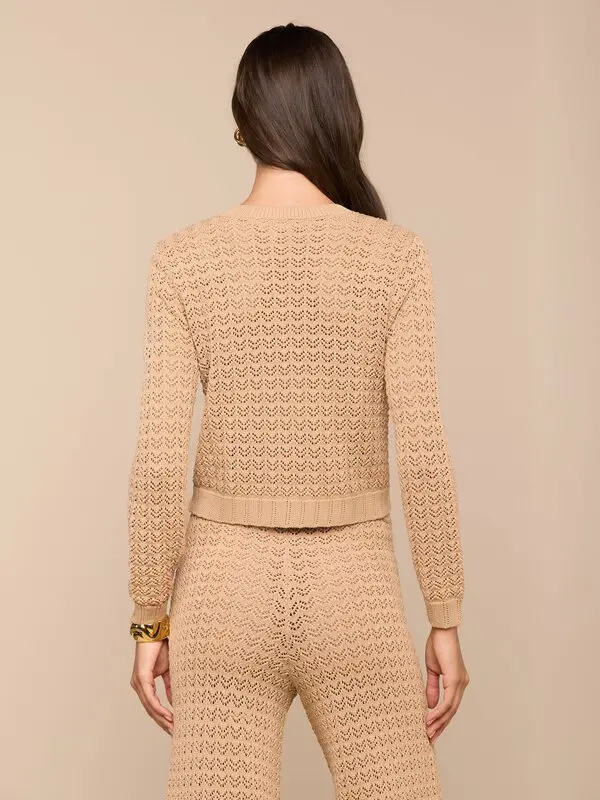 L'Agence Orla Pointelle Knit Cardigan - Light Cappuccino/gold