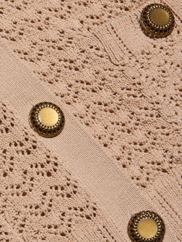 L'Agence Orla Pointelle Knit Cardigan - Light Cappuccino/gold