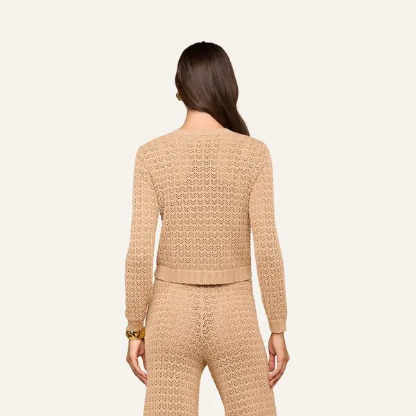 L'Agence Orla Pointelle Knit Cardigan - Light Cappuccino/gold