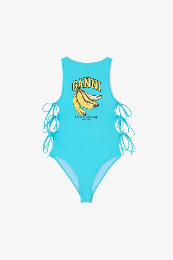 GANNI One Piece Swimsuit With Banana Graphic - Blue