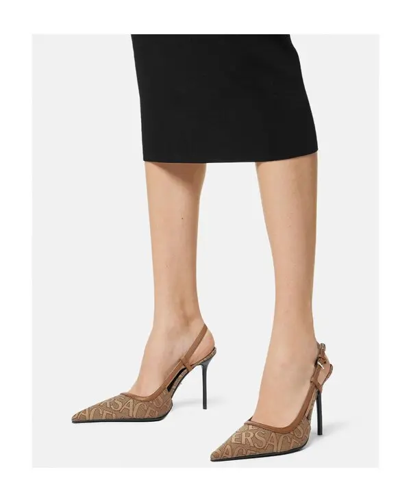 Versace Allover Logo-jacquard Pointed Toe Slingback Pumps