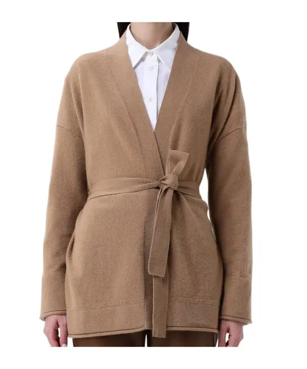 Max Mara Belted V-neck Cardigan With Lace-up Detail - Brown
