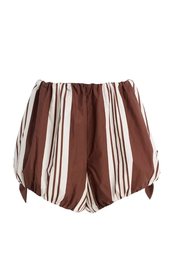 Posse Rosie Striped Cotton Bloom Shorts - Brown