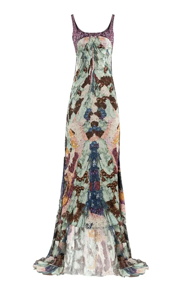LA FUORI Genevieve Nebula Embellished Chiffon Gown - Print