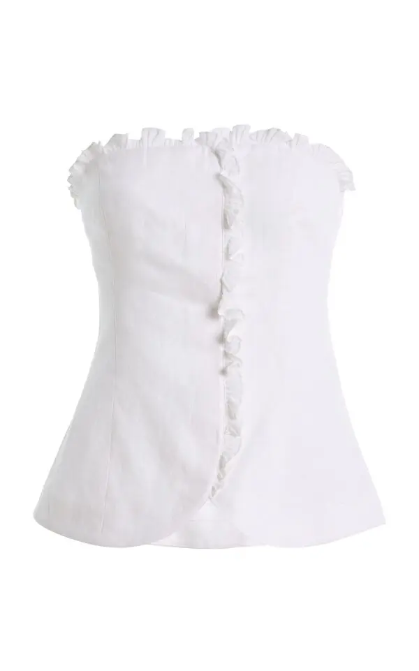 Posse Florence Strapless Ruffled Linen Top - Ivory