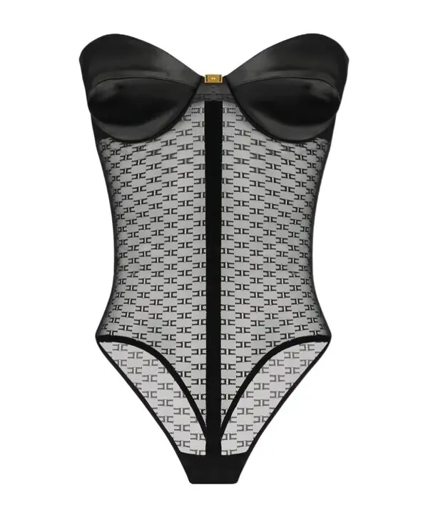 Elisabetta Franchi Monogram Jacquard Tulle Bodysuit