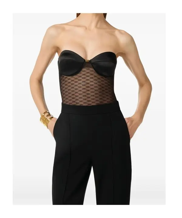 Elisabetta Franchi Monogram Jacquard Tulle Bodysuit